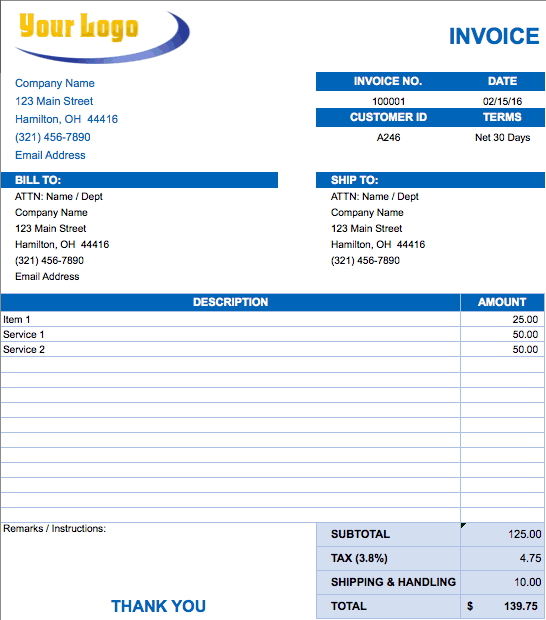 Invoice template free download excel