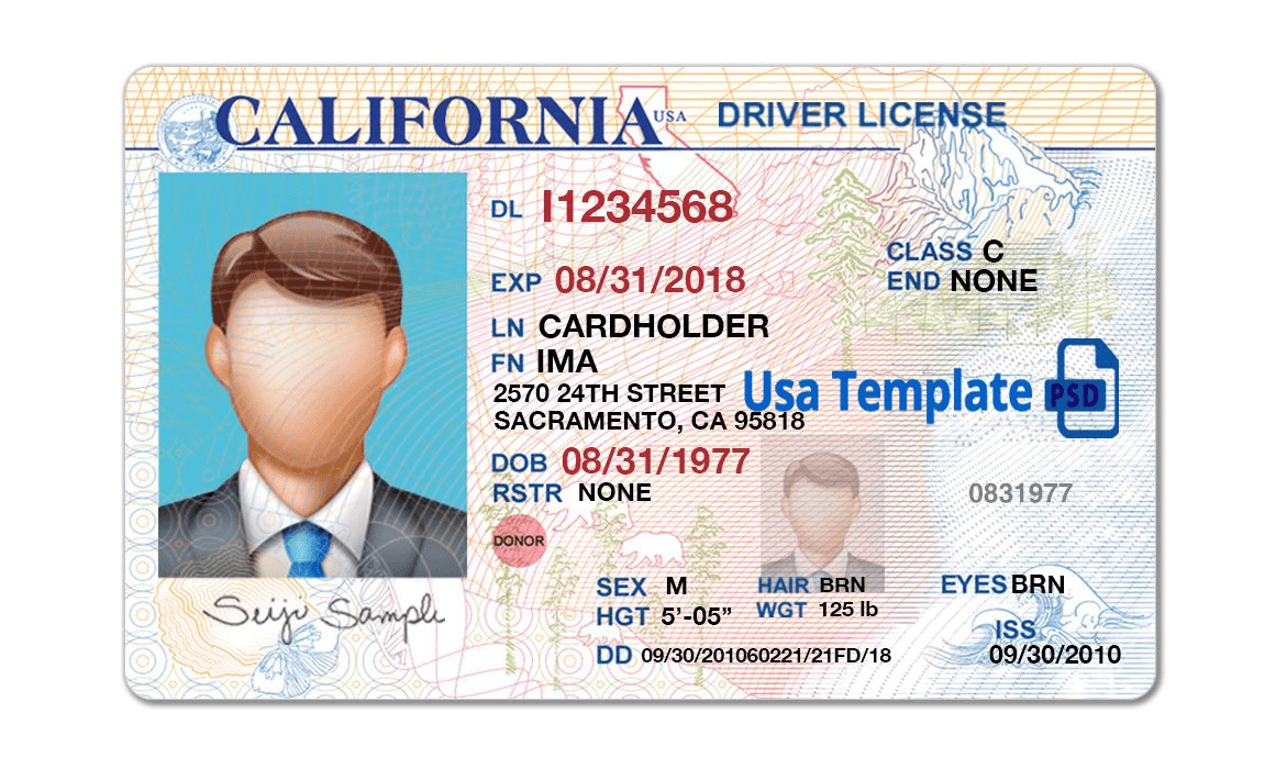 California drivers license template photoshop