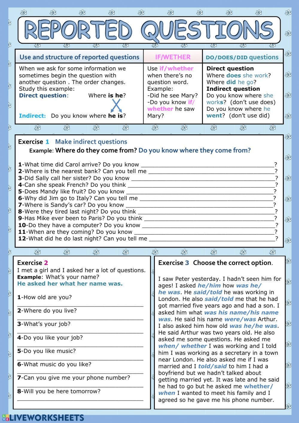 Exercises reported speech pdf