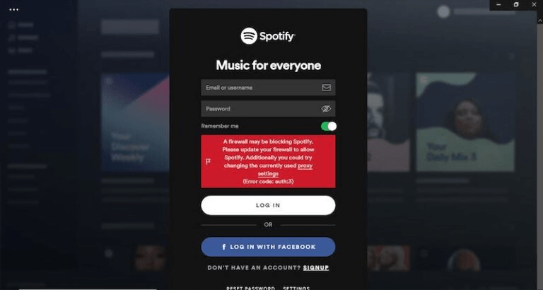 Spotify login error
