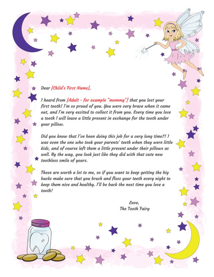 Tooth fairy letter template for girl