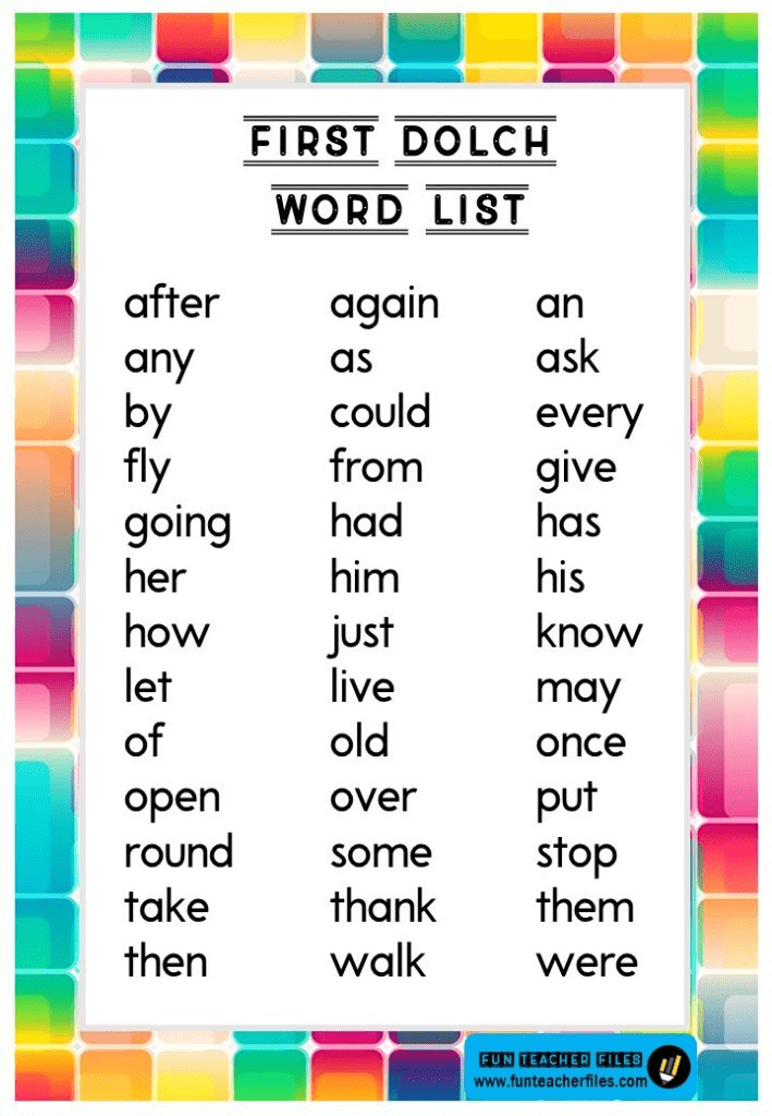 Sight words list kindergarten printables
