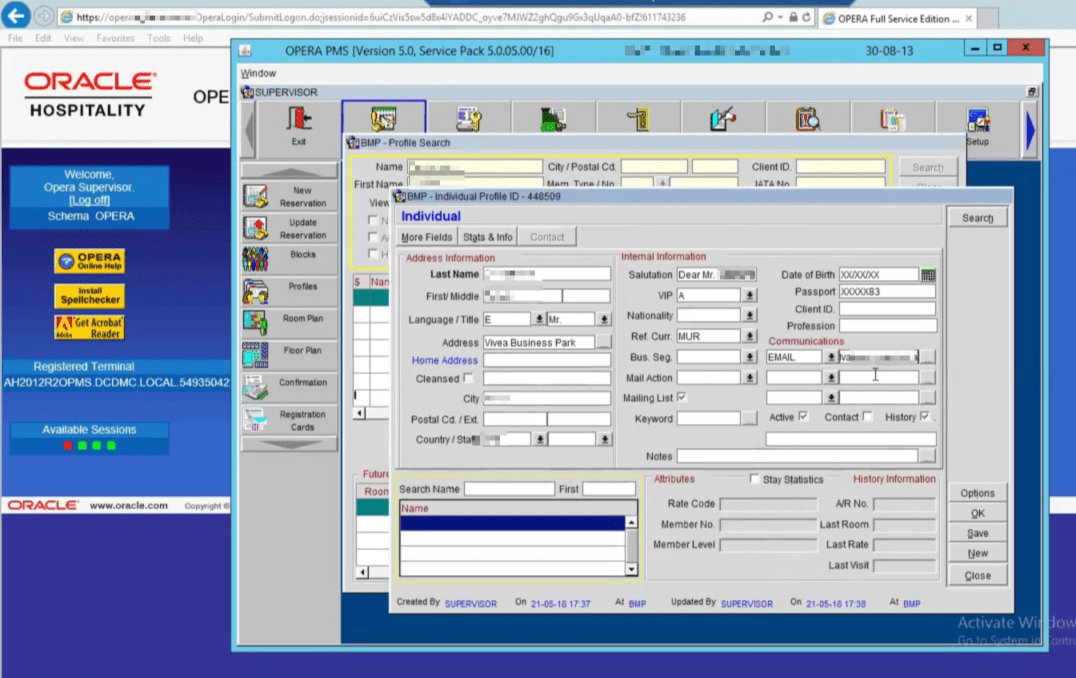 opera front desk system
