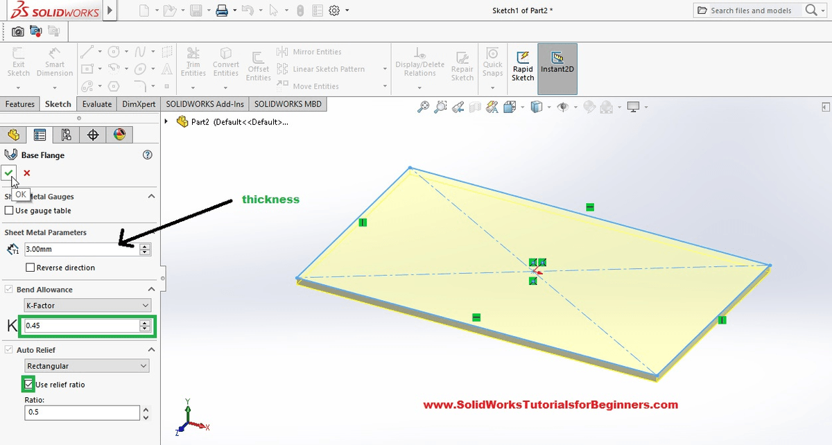 Solidworks sheet metal tutorial cutting through curved