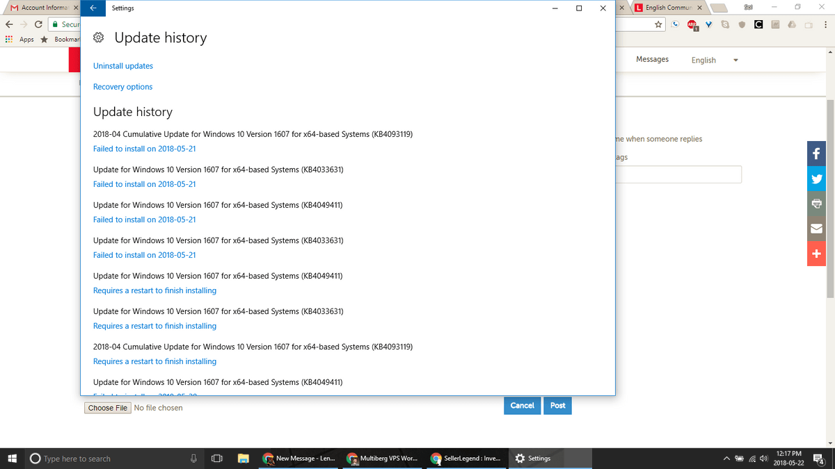 Windows update 1607 stuck