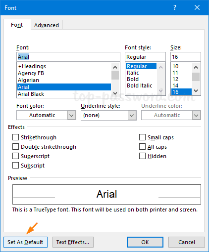 Can i change the default font in word