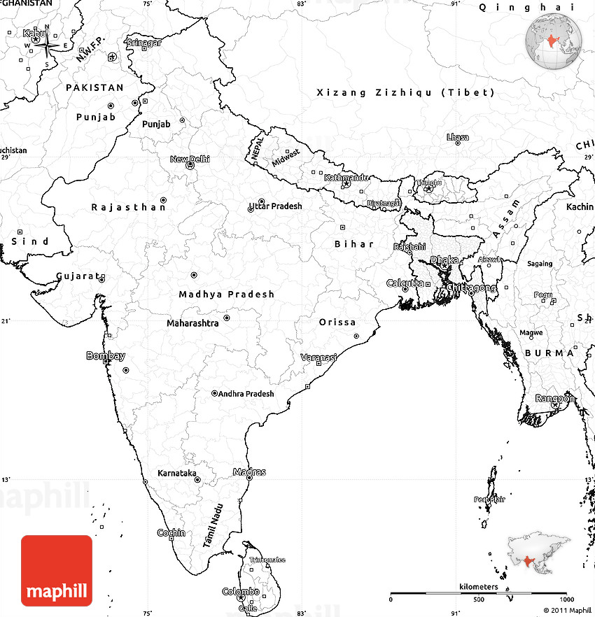 Blank map of india political
