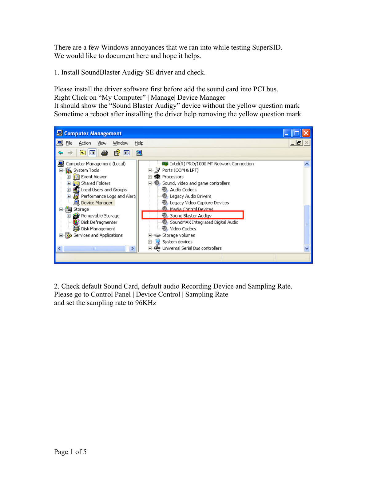 Yellow question mark in device manager