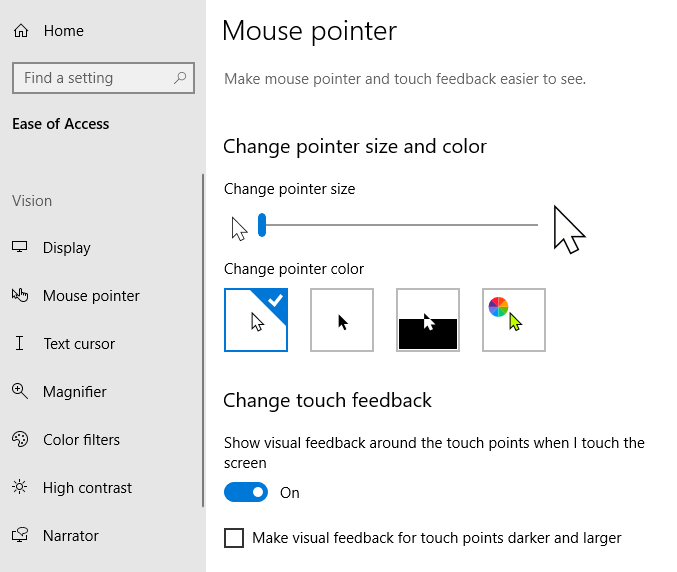 How to make mouse pointer bigger windows 10