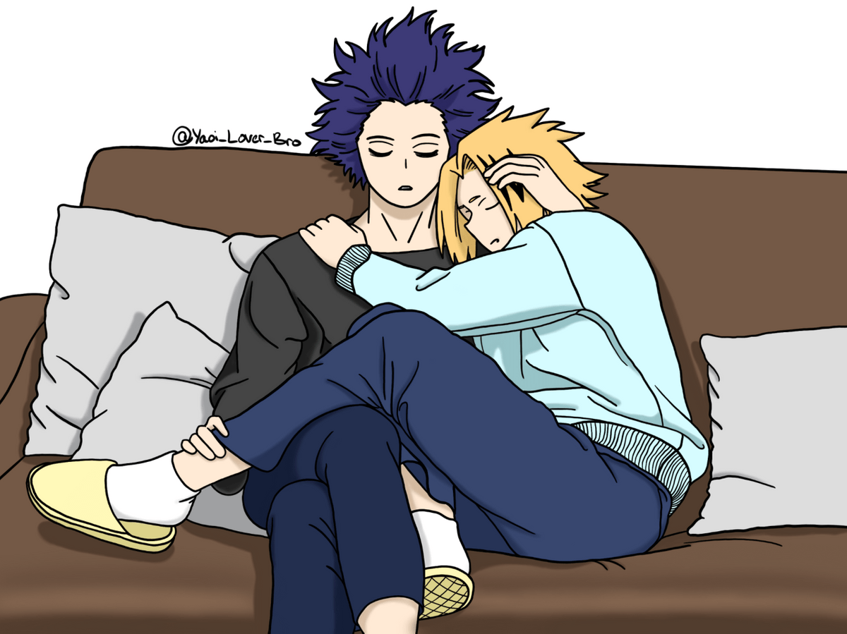 Two gay anime guys cuddling