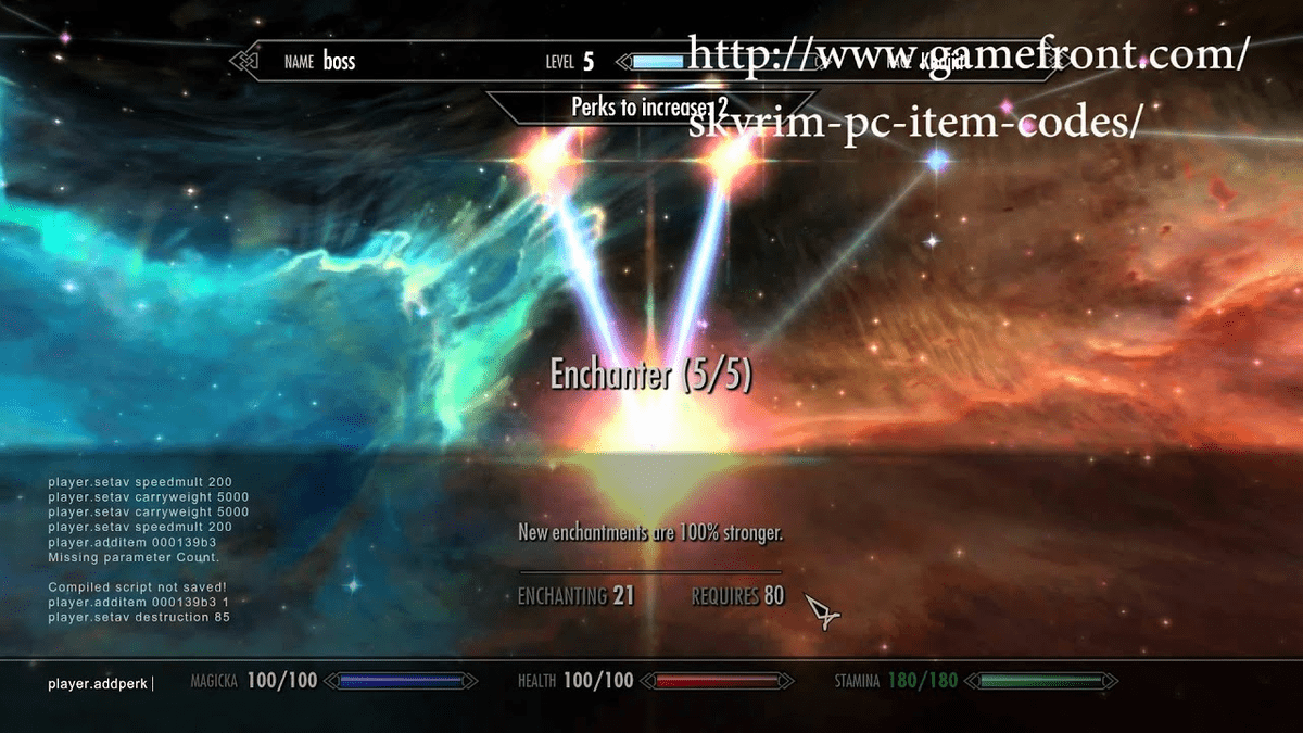 Skyrim cheat codes for pc