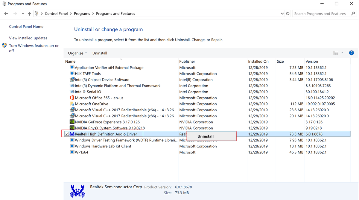 Can i uninstall realtek