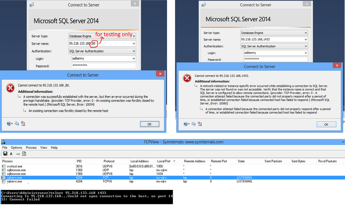 Could not open connection to the host