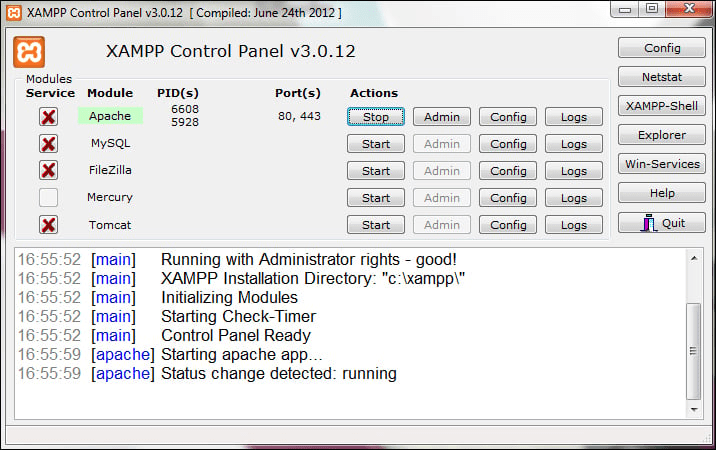 How to run xampp with administrator rights