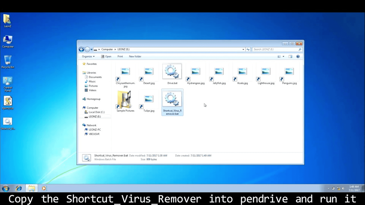 How to open pen drive showing shortcut