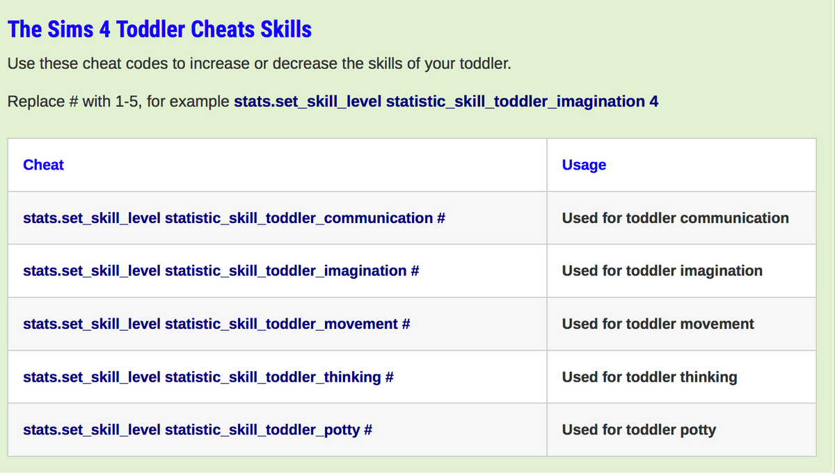 Child skill cheats sims 4
