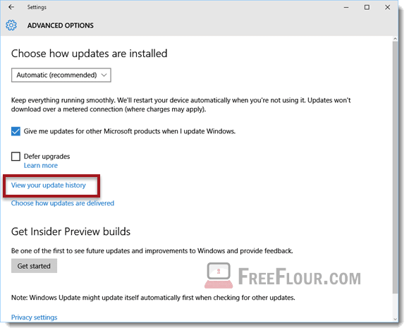 Windows 10 update history not showing