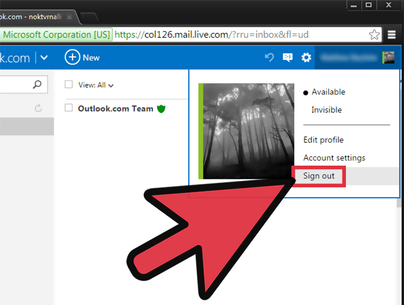 How to logout of outlook app