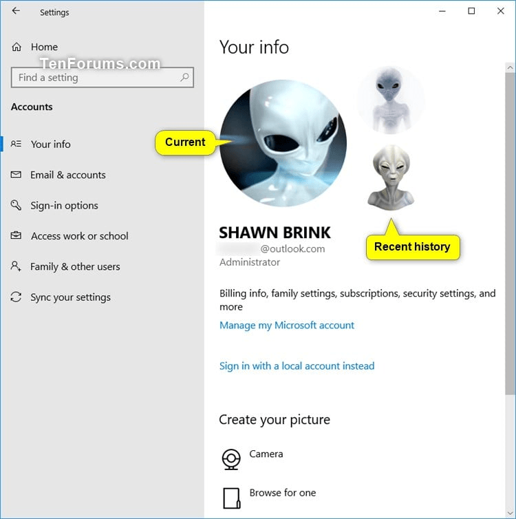 How to delete account picture in windows 10