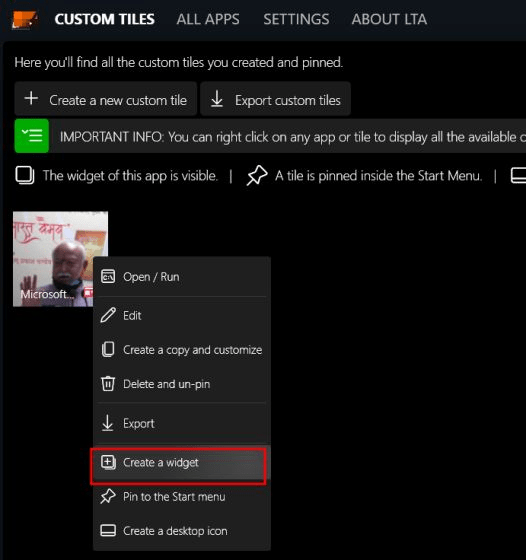 Create live tiles windows 10