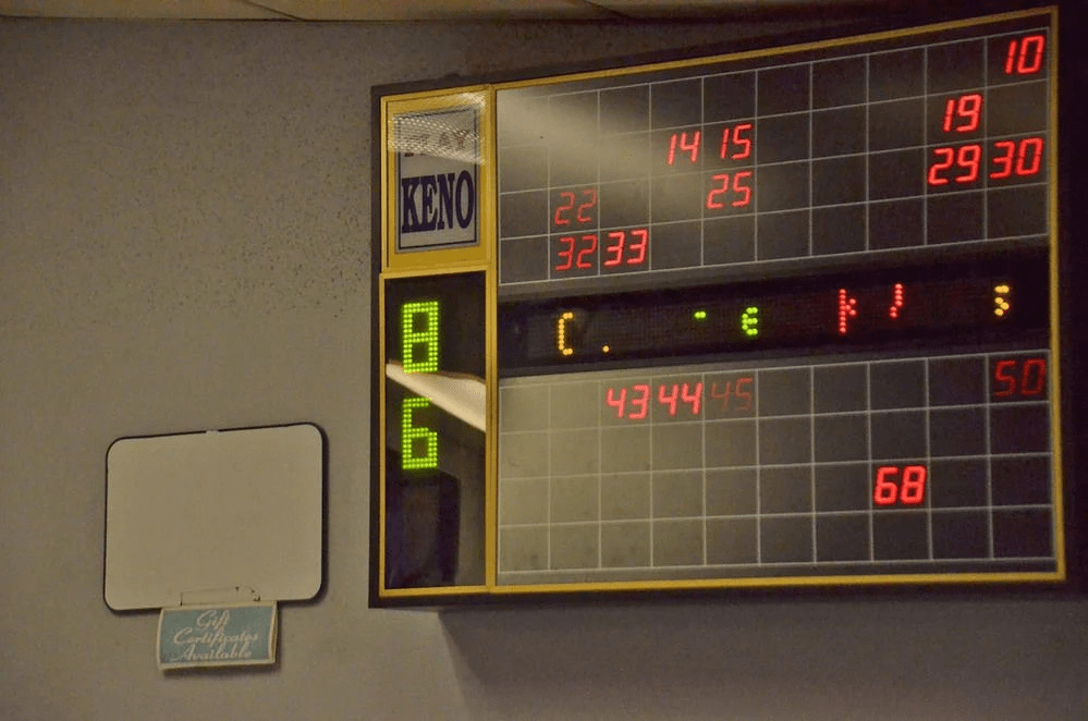 Club keno prize table