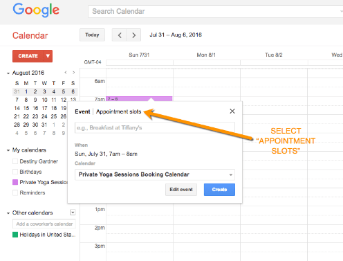 Using google calendar appointment slots