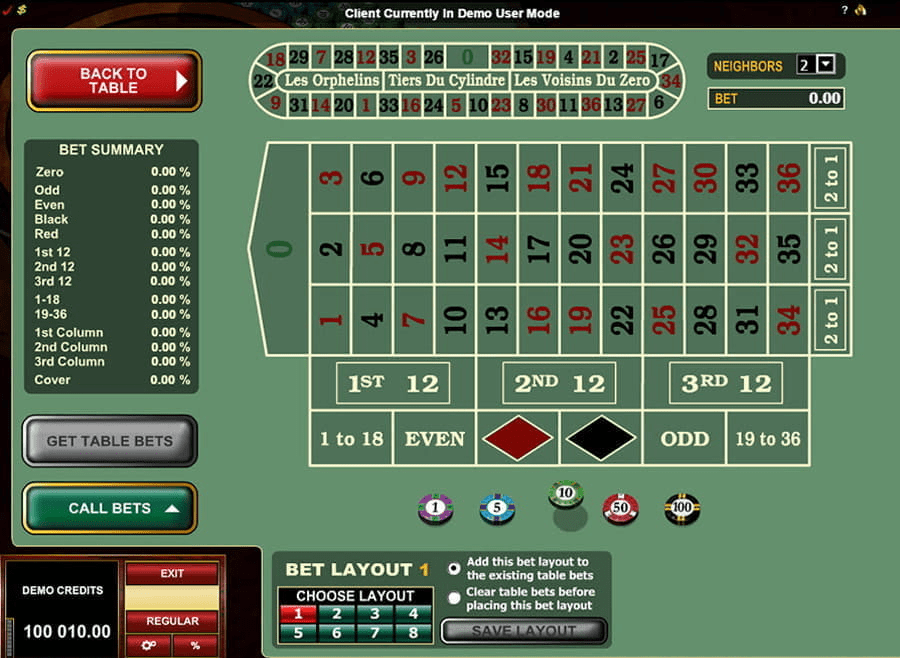 Roulette european table