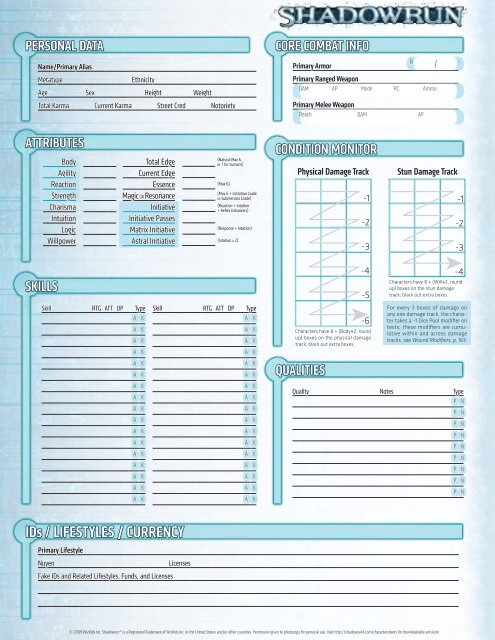 Shadowrun 3rd edition character sheet pdf download