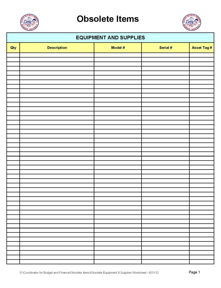 Medical Supply Inventory List Template