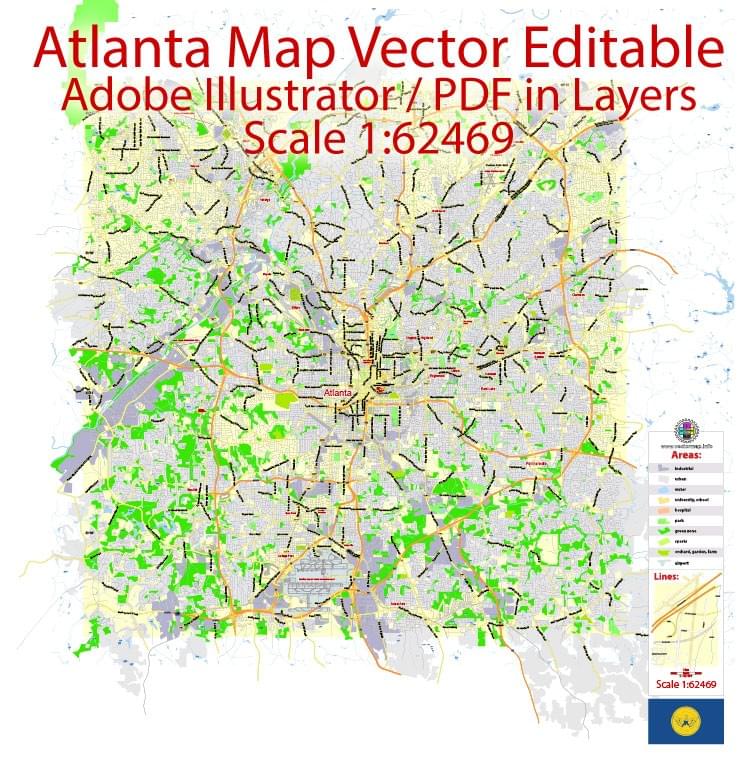 Atlanta Printable and editable maps, Georgia