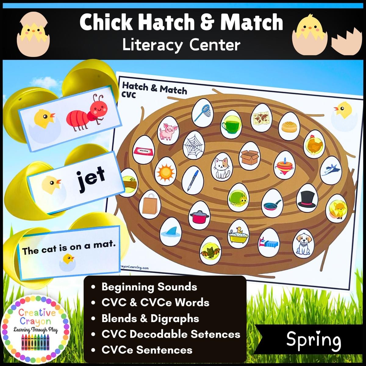 🐣Hands-On Spring Literacy Fun with Chick Hatch and Matc...