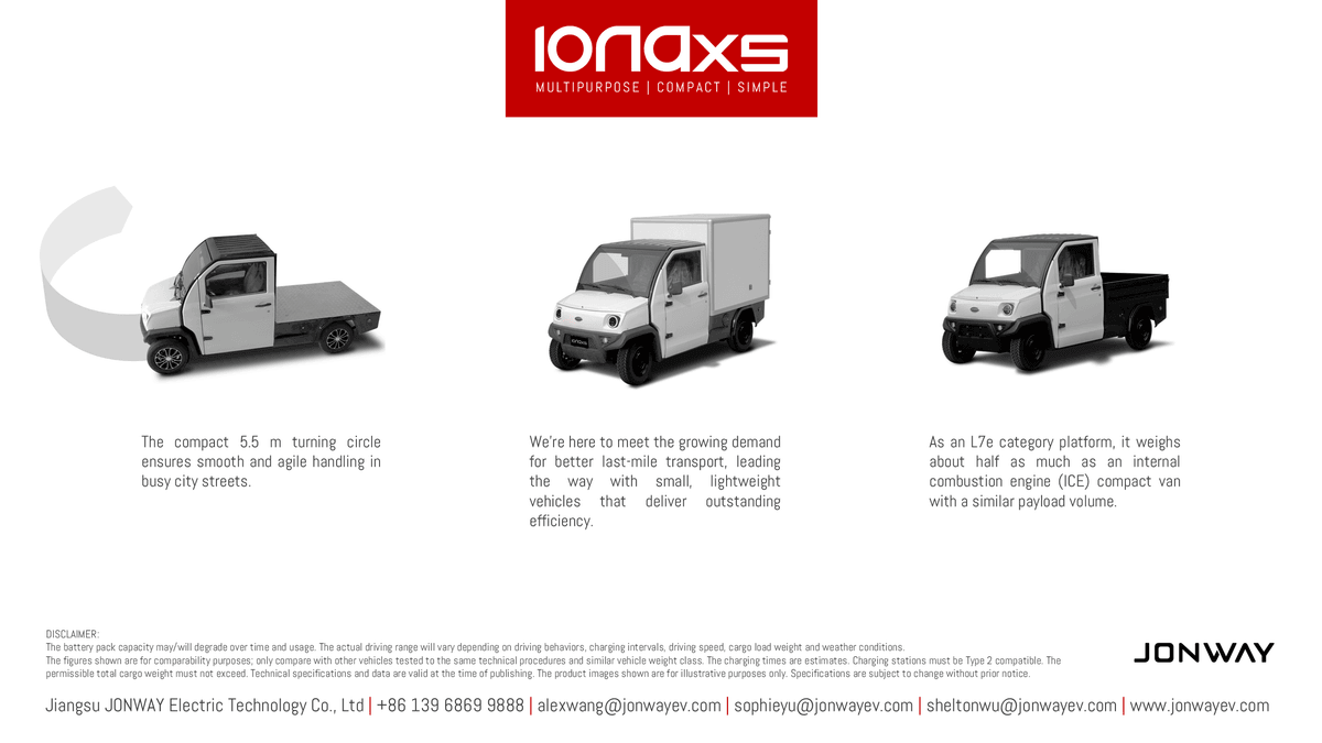 Jonway EV - Vehicle specifications
