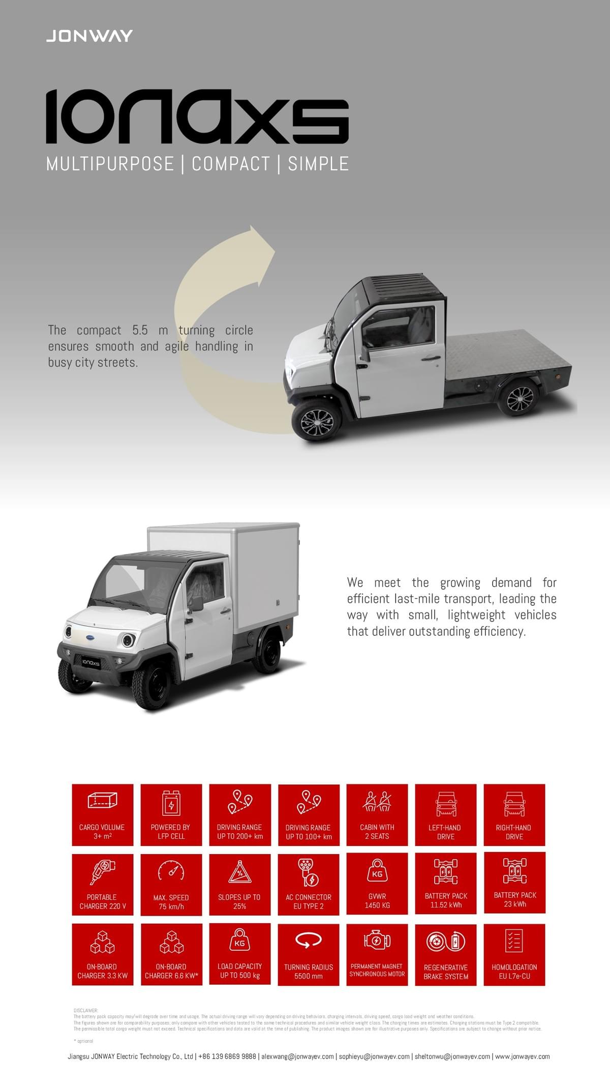 Jonway EV - Vehicle specifications