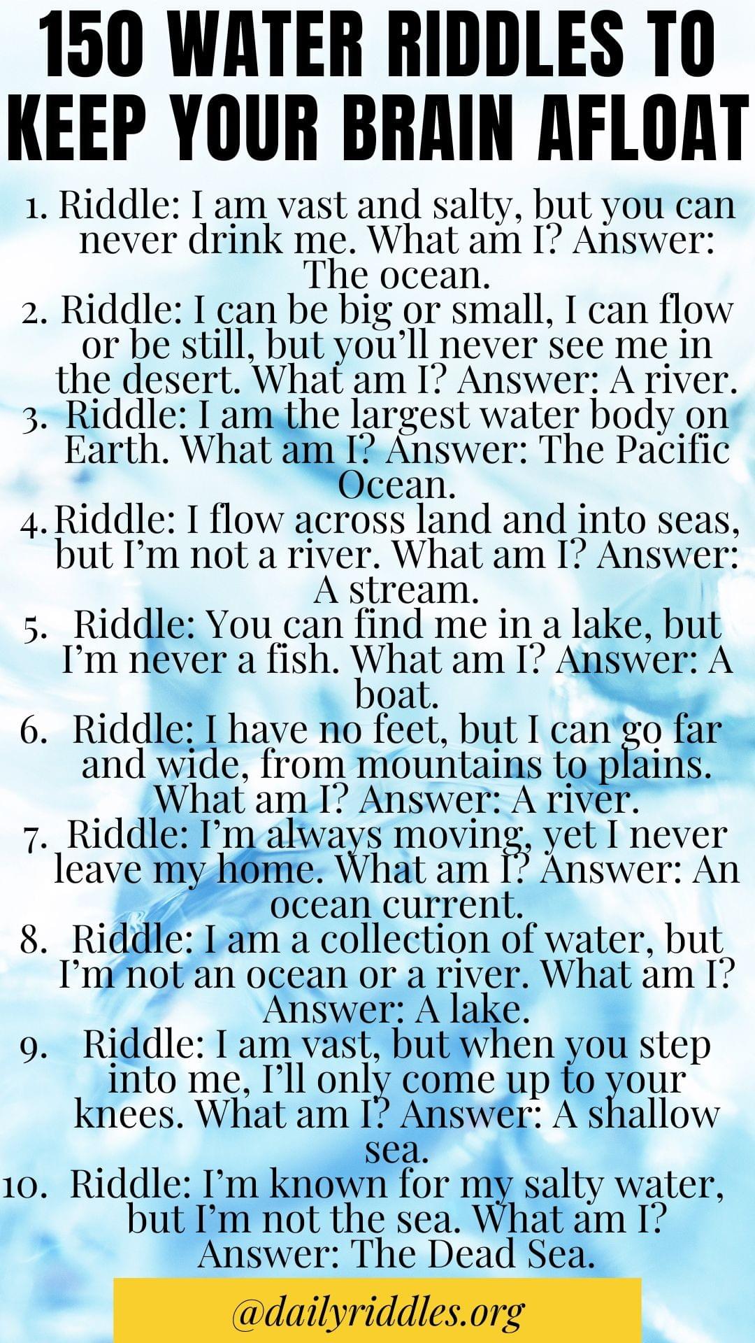 150 Water Riddles to Keep Your Brain Afloat