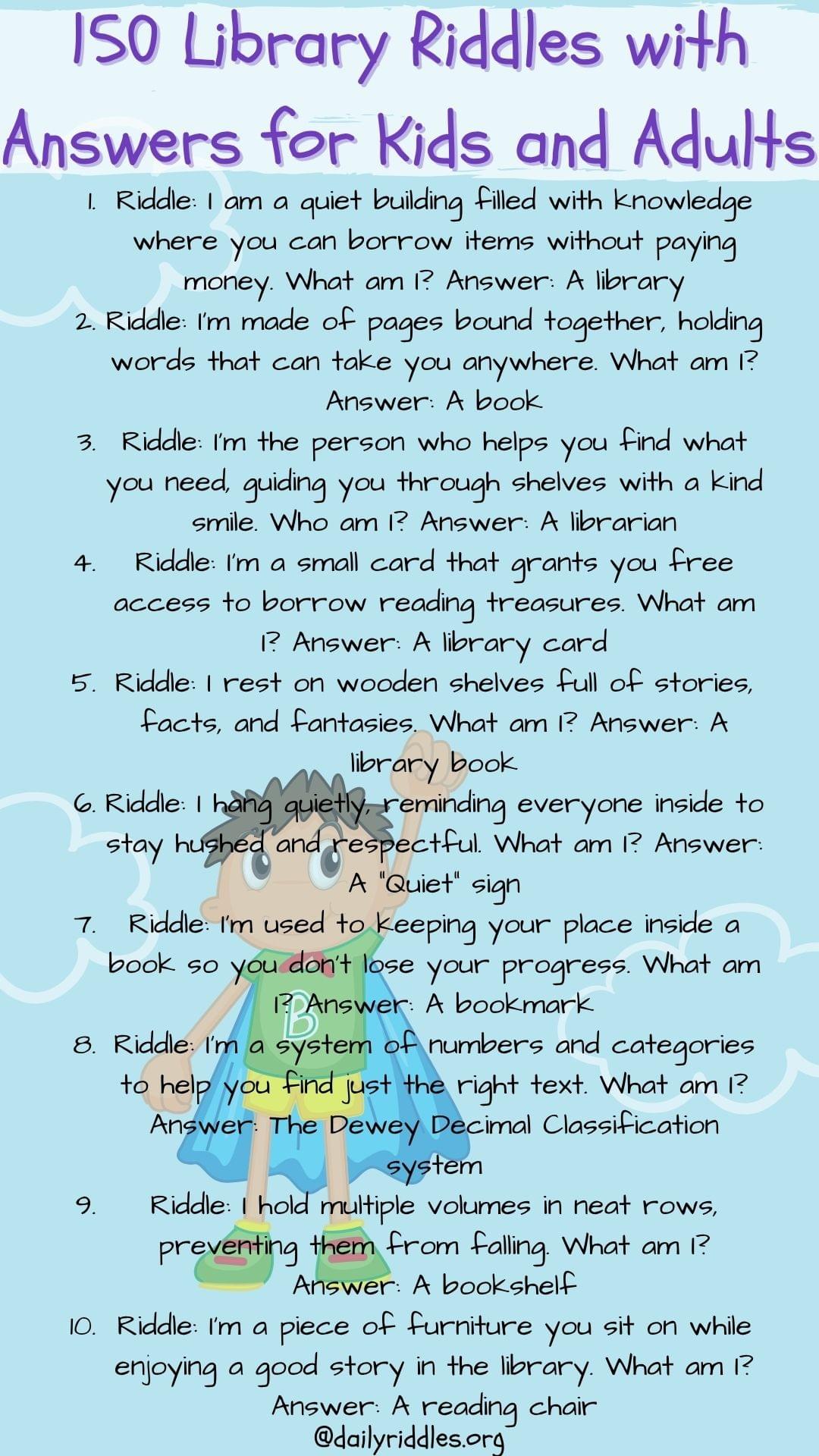 150 Library Riddles with Answers for Kids and Adults