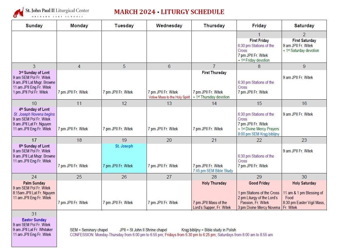 Mass Schedule & Confessions - Liturgical Center Copy