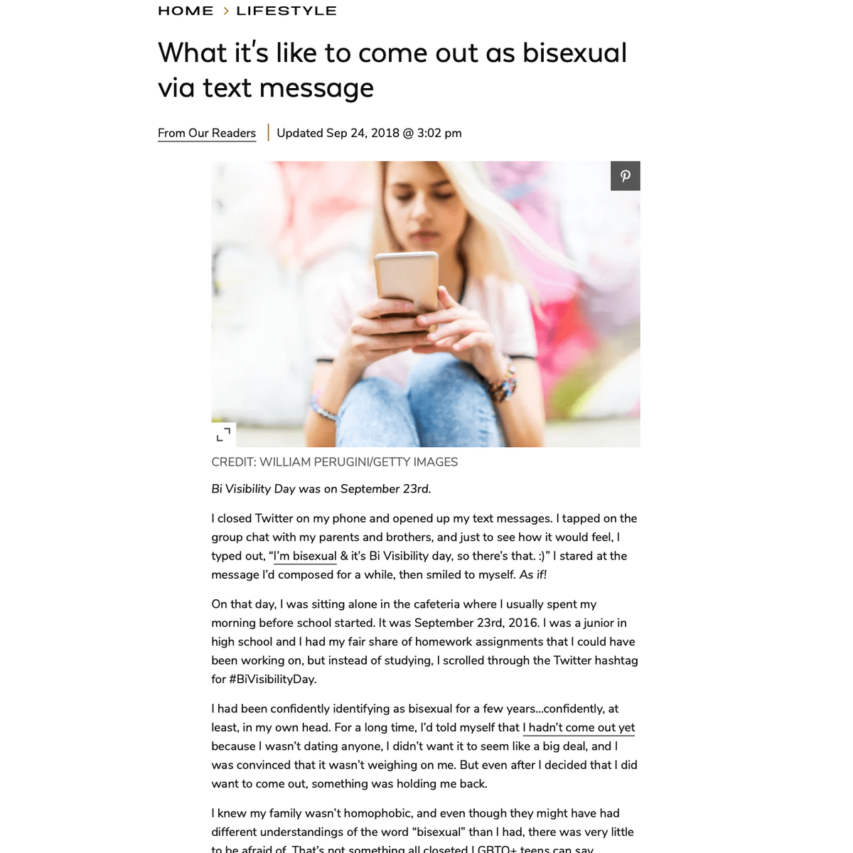 What it's like to come out as bisexual via text message...