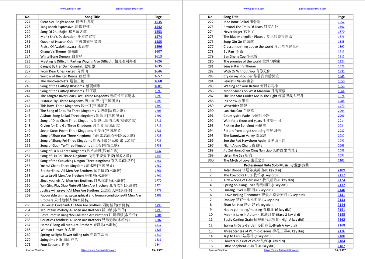 Free Songs Notation Score Book ( Chinese Bamboo Flute Finger Chart ...