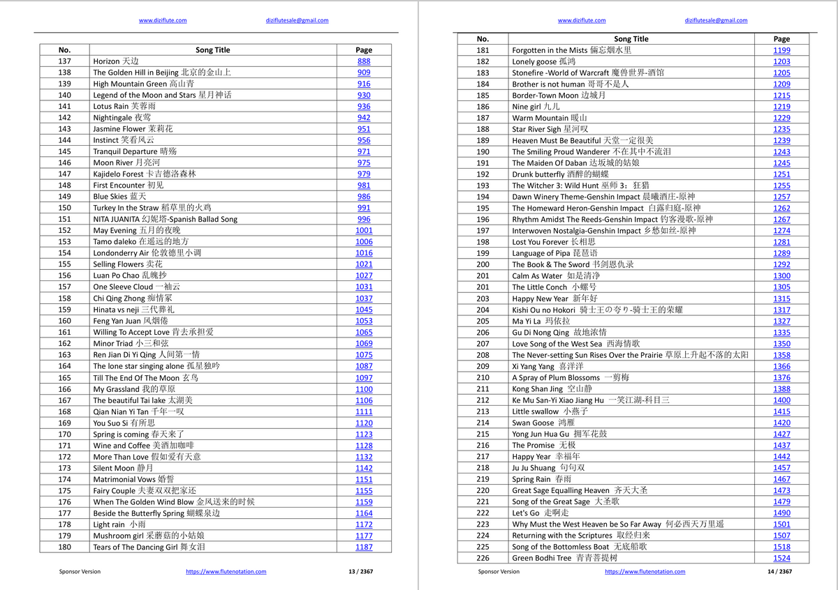 Free Songs Notation Score Book ( Chinese Bamboo Flute Finger Chart ...