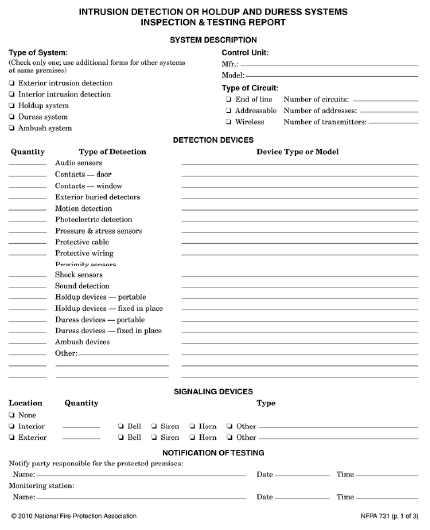 Intruder Alarm Log Book Template