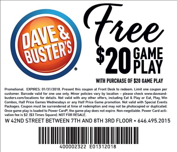 Dave Amp; Busters Gift Certificate