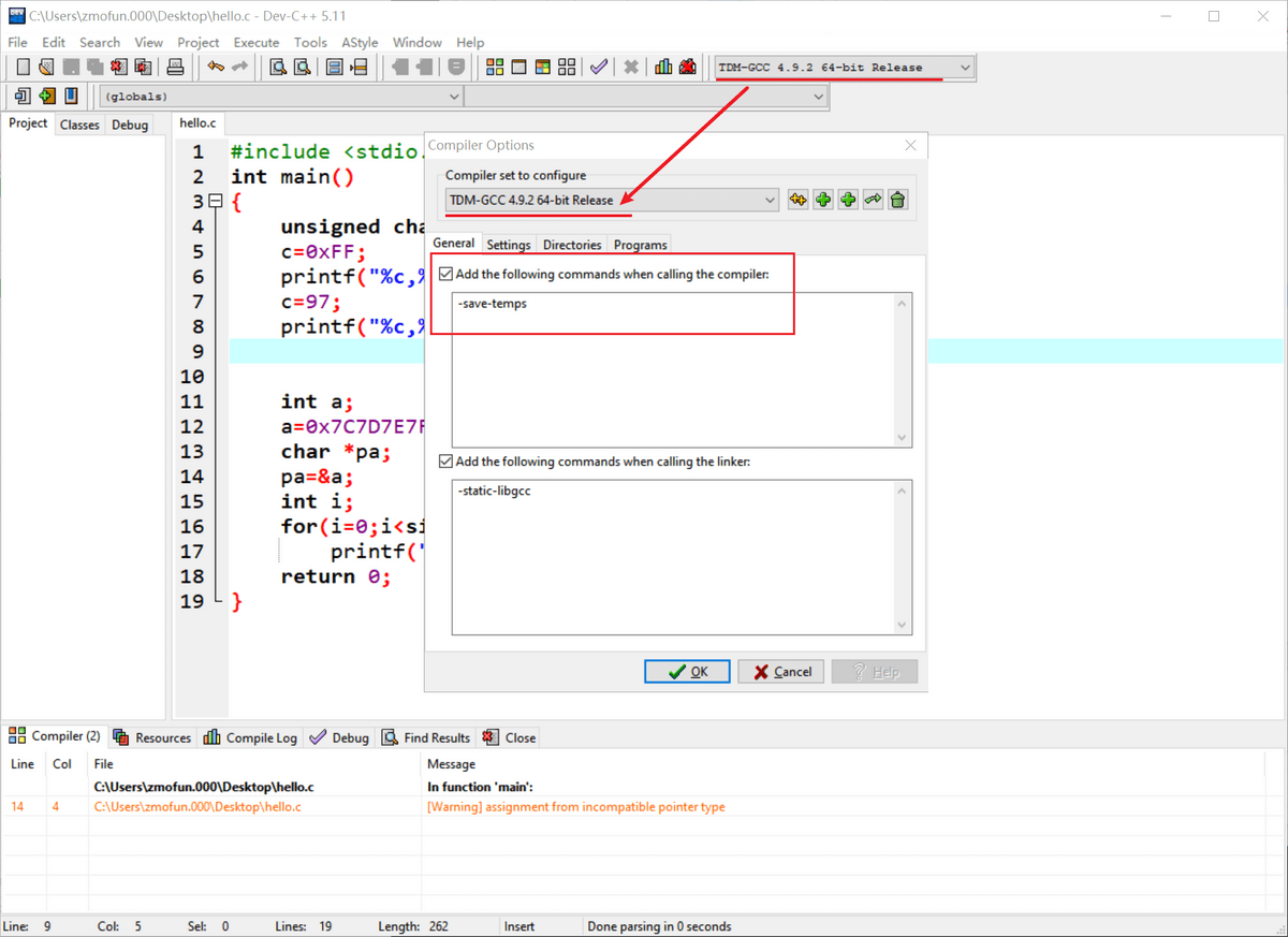 Dev C Compiler Options