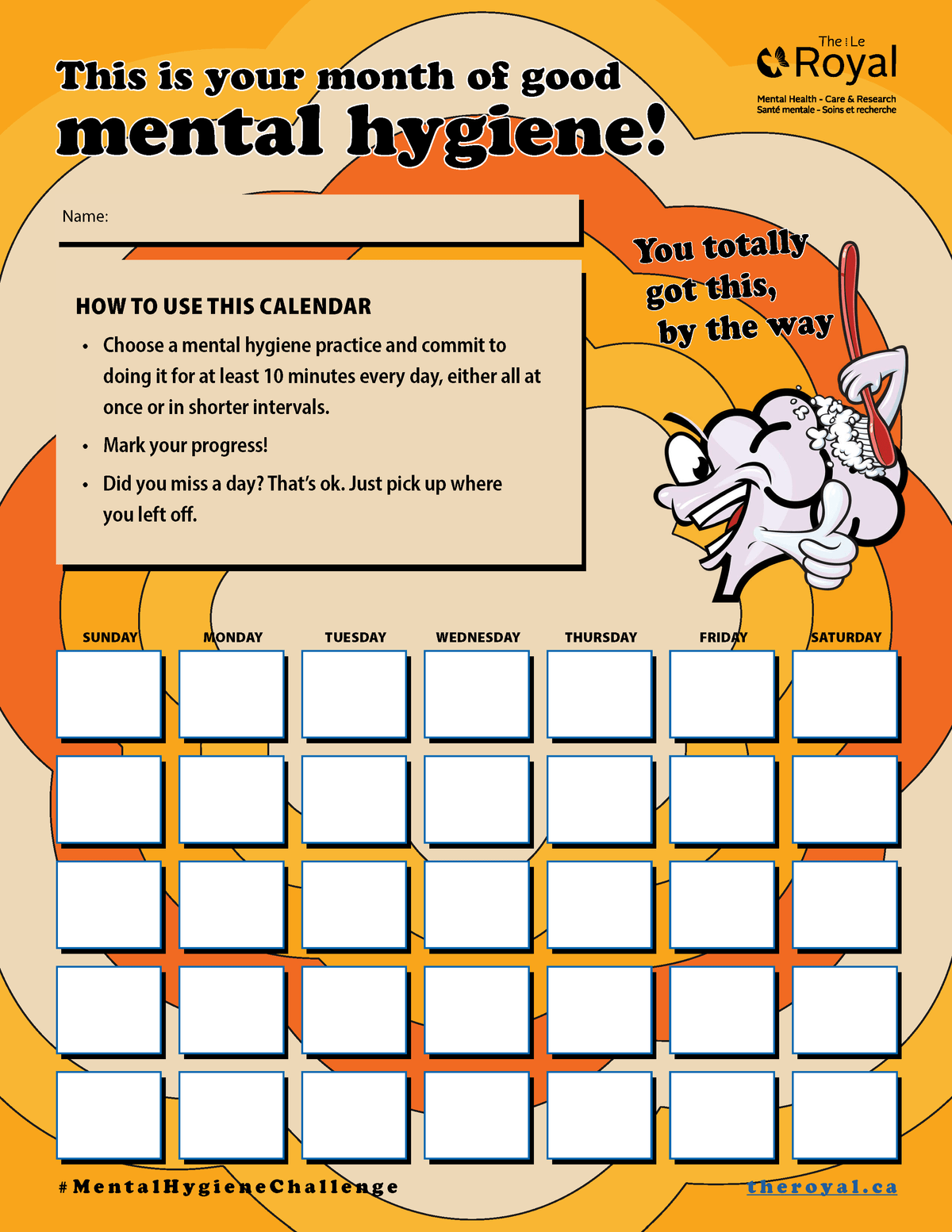 Calendars - The Royal Mental Hygiene Challenge Participant Toolkit