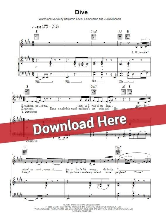 Ed Sheeran Dive Sheet Music Notes