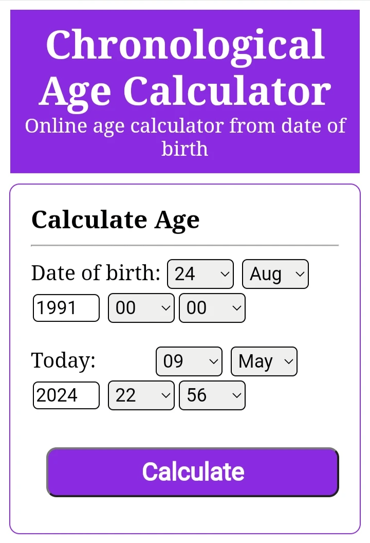 Chronological Age Calculator on Strikingly