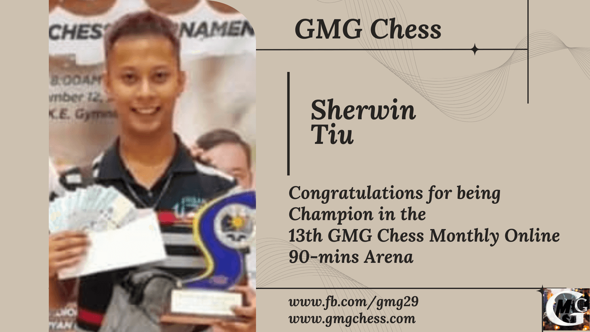 Sherwin Tiu won 13th GMG Chess Monthly Online 90-min Ar...