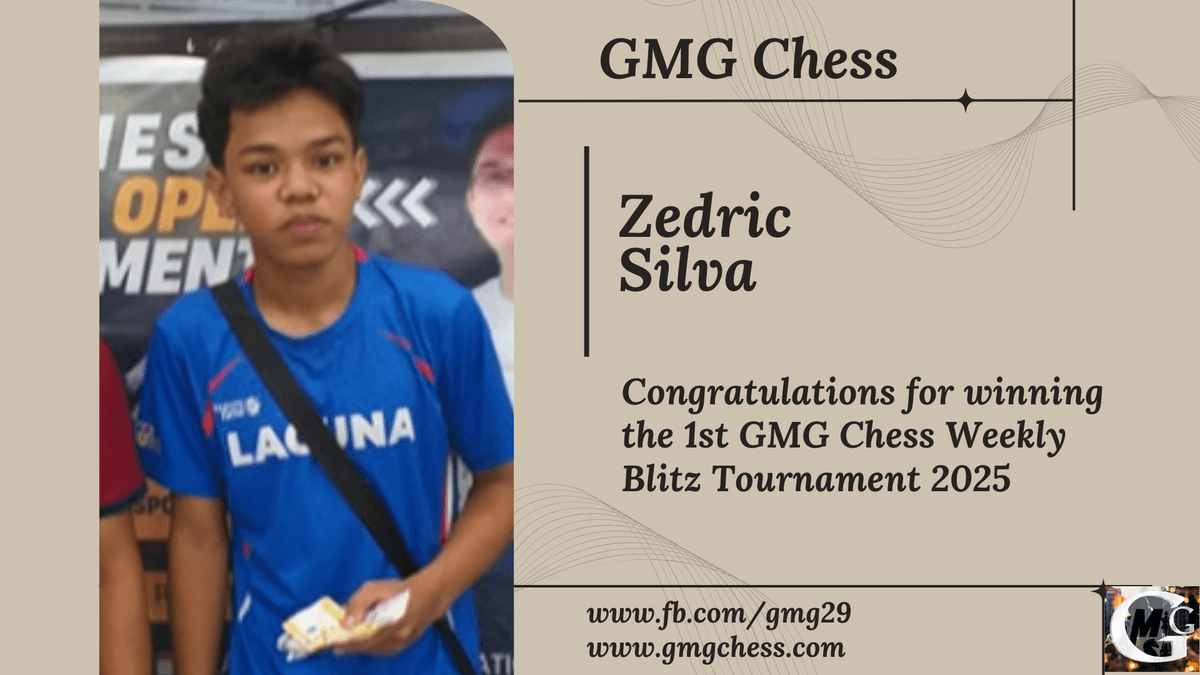 Zedric Silva wins 1st GMG Chess Weekly Blitz Tournament...