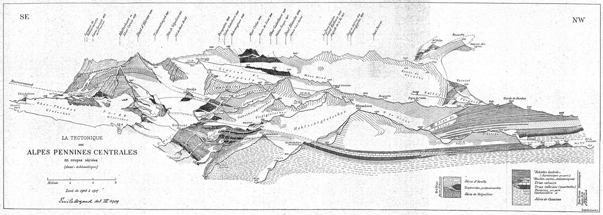 The Pennine Alps by Emile Argand - Geological section A...