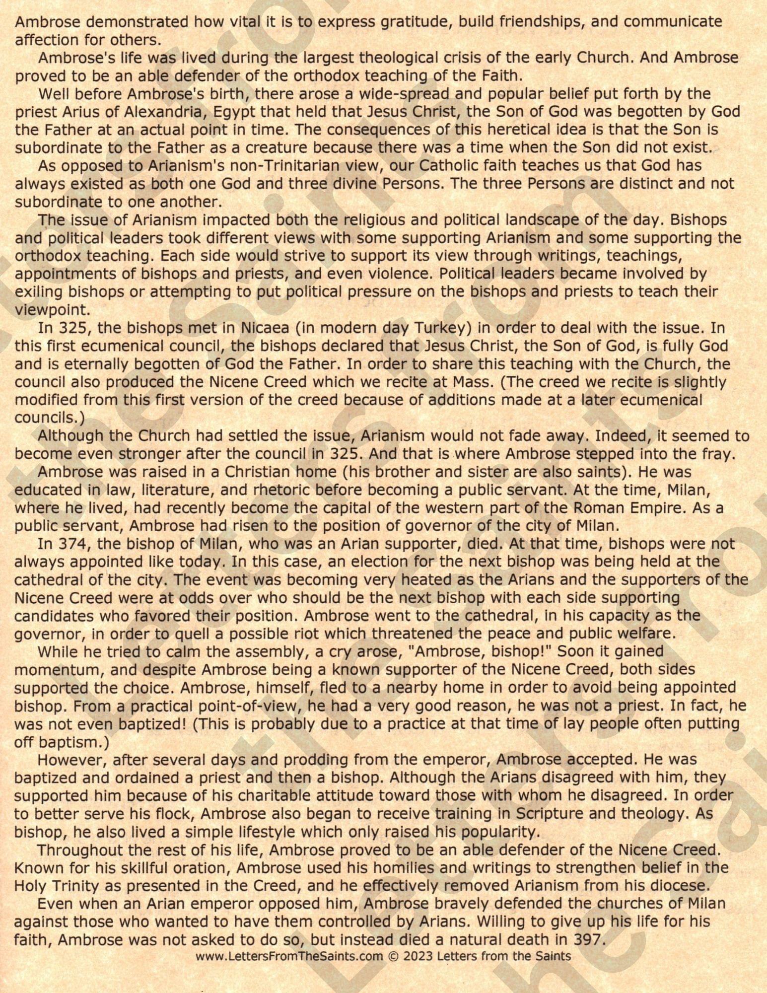 Sample of Weekly Letters from the Saints