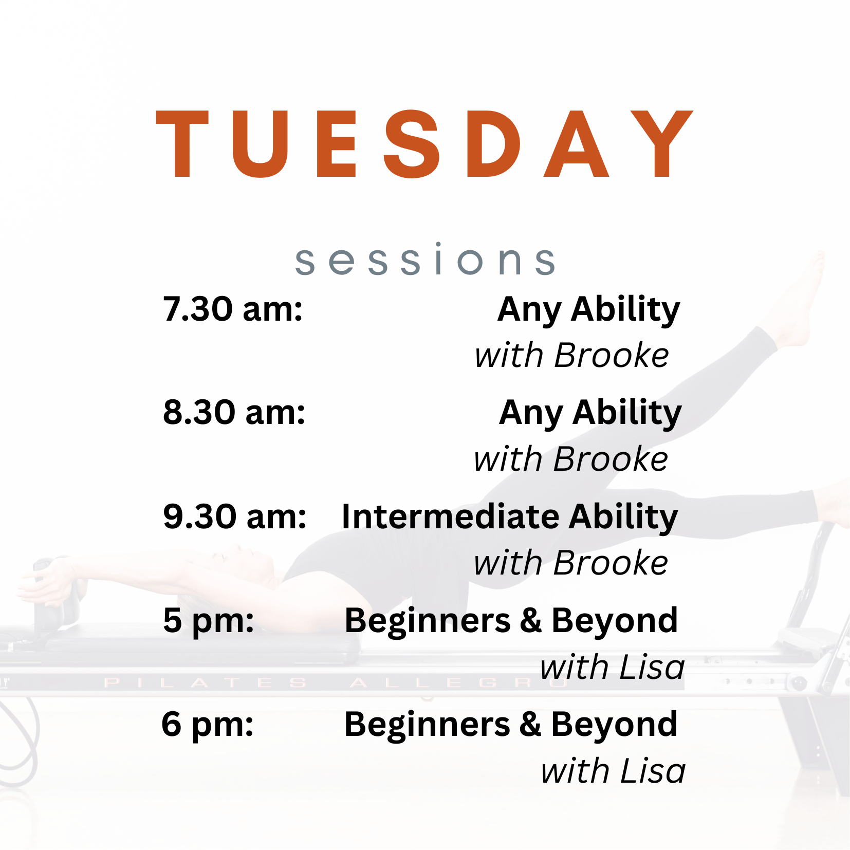 Pilates Class Schedule